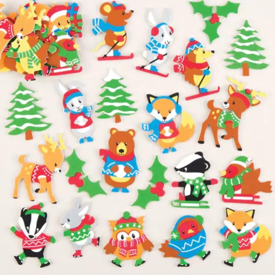 Baker Ross AV453 Winter Woodland Foam Stickers - Pack of 120, Self Adhesives, Perfect for Children to Decorate Collages and Crafts, Ideal for Schools, Craft Groups, Party Crafting, Home