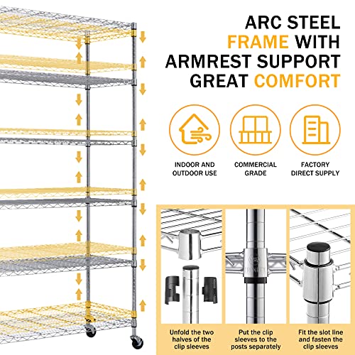 6 Tier Wire Shelving Rack,Steel Shelf 48" W x 18" D x 82" H Adjustable Storage System with Casters/Wheels and Feet Levelers,Garage Shelving Unit, Storage Shelving Rack,Kitchen/Office Rack (Chrome)
