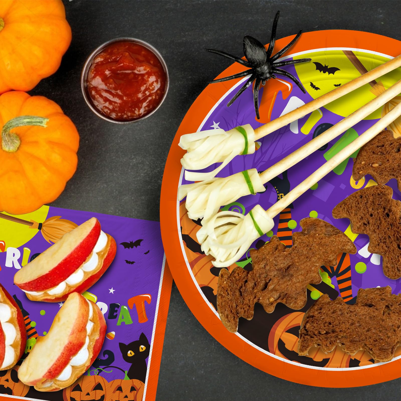 Halloween Party Supplies Kit Serve 50,Halloween Witch Pumpkin Design Includes Disposable Dinner Plates, Dessert Plates and Napkins, Halloween Birthday Party Decorations