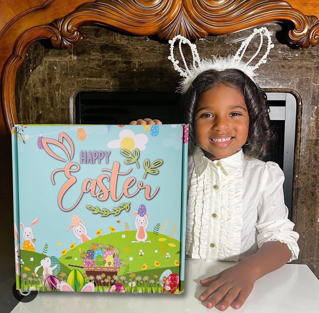 Easter Care Package for Kids - Prefilled Complete with Toys & Candy, Pre-made Basket Fillers Stuffed Box, Boys, Girls, Adults, teens,toddler, Premade Easter Baskets, Easter Baskets (Blue Bunny)