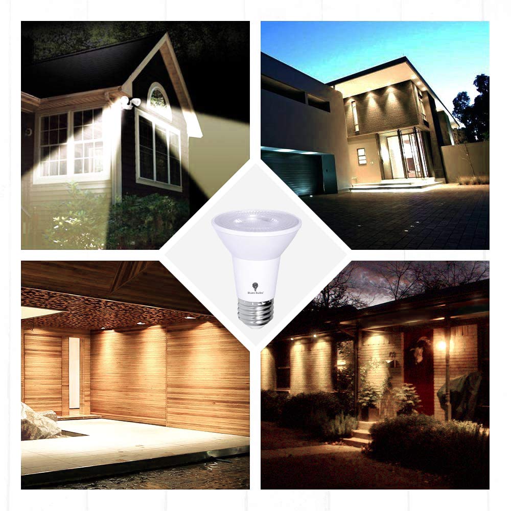 4 Pack PAR20 LED Flood Dusk to Dawn Light Bulbs Outdoor Photocell Sensor 8W 65 Watt Equivalent 700Lumens Waterproof E26 5000K Cool White Super Bright Auto On/Off Security Spotlight Indoor/Outdoor