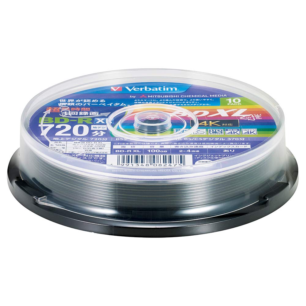 Verbatim VBR520YP10SV2 Verbatim Single Recording Blu-ray Disc BD-R XL 100GB 10 Sheets White Printer Blue, 3 Layers on One Side, 2-4x Speed