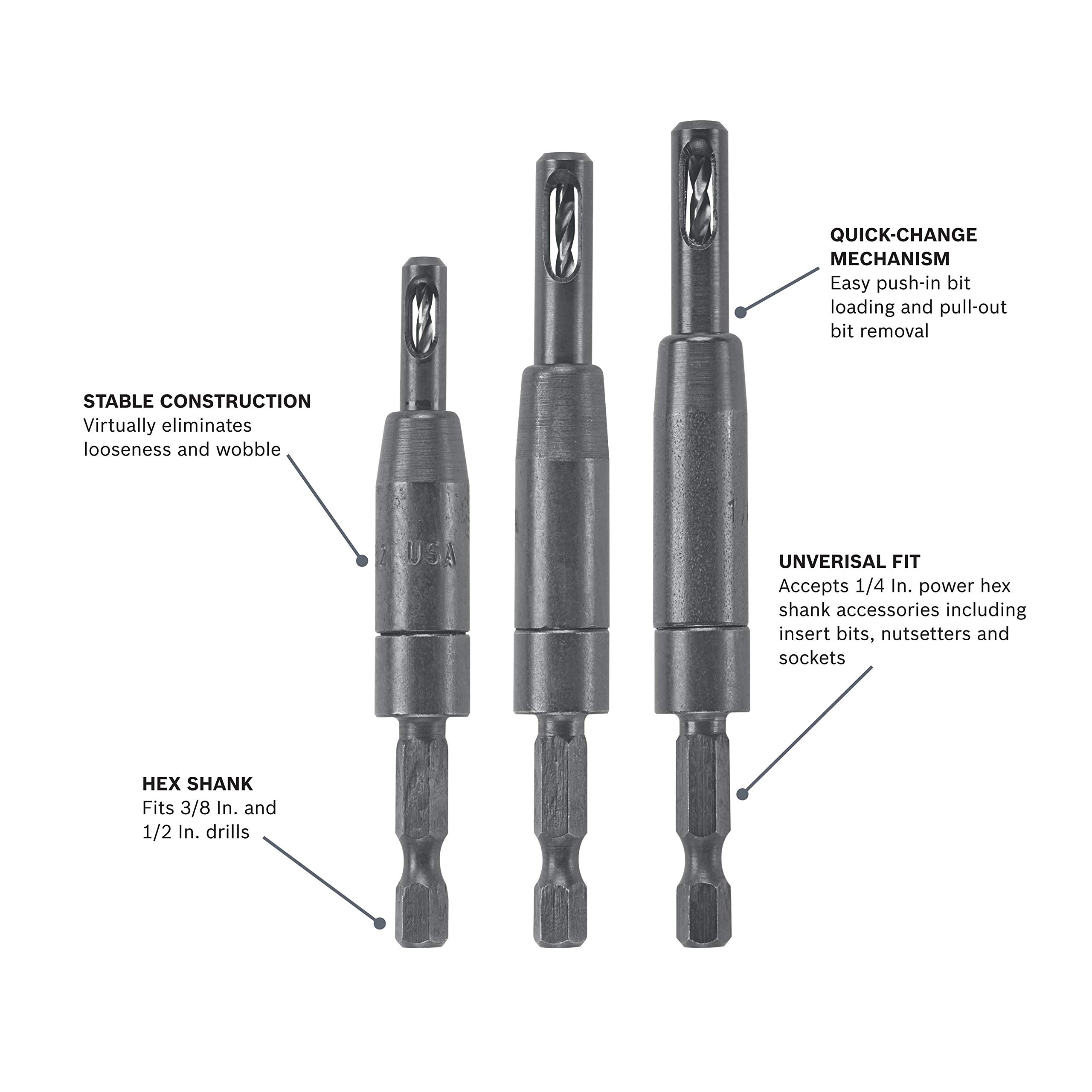 BOSCH Self-Centering Drill Bit Set + Impact Tough Quick Change Bit Holder