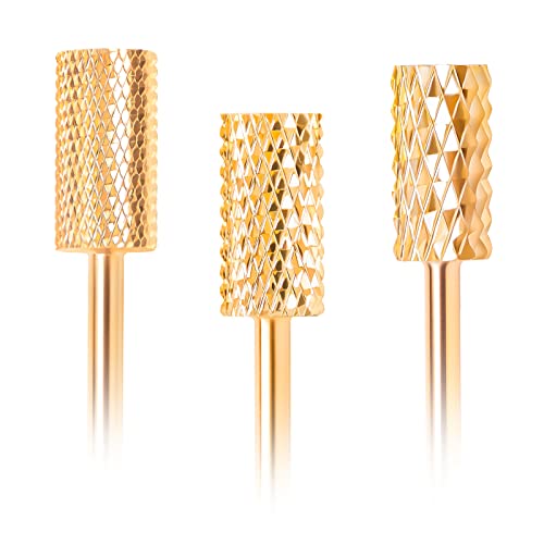 AORAEM Safety Bits for Nail Drill 3/32'', 3PCS Nail Drill Bit Set Professional Tungsten Steel Nail Drill Bits Remove Gel Safety Bits Set for Acrylic Gel Remover, Gold