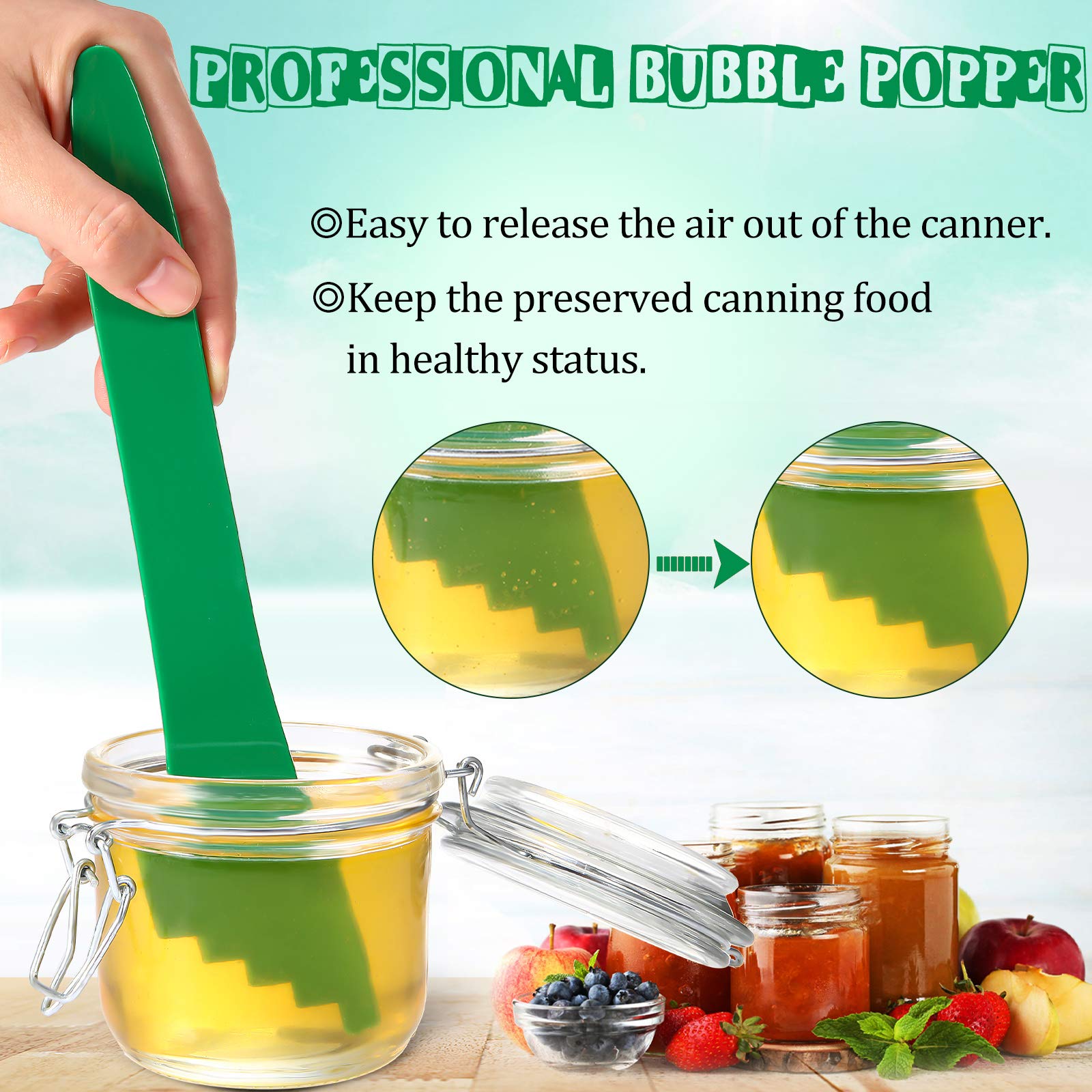 4 Pieces Canning Tools Kit, 2 Pieces Magnetic Lid Lifter Jar Lid Lifter and 2 Pieces Canning Bubble Popper Bubble Remover Measurer Canning Tools, Canning Supplies (Dark Green)