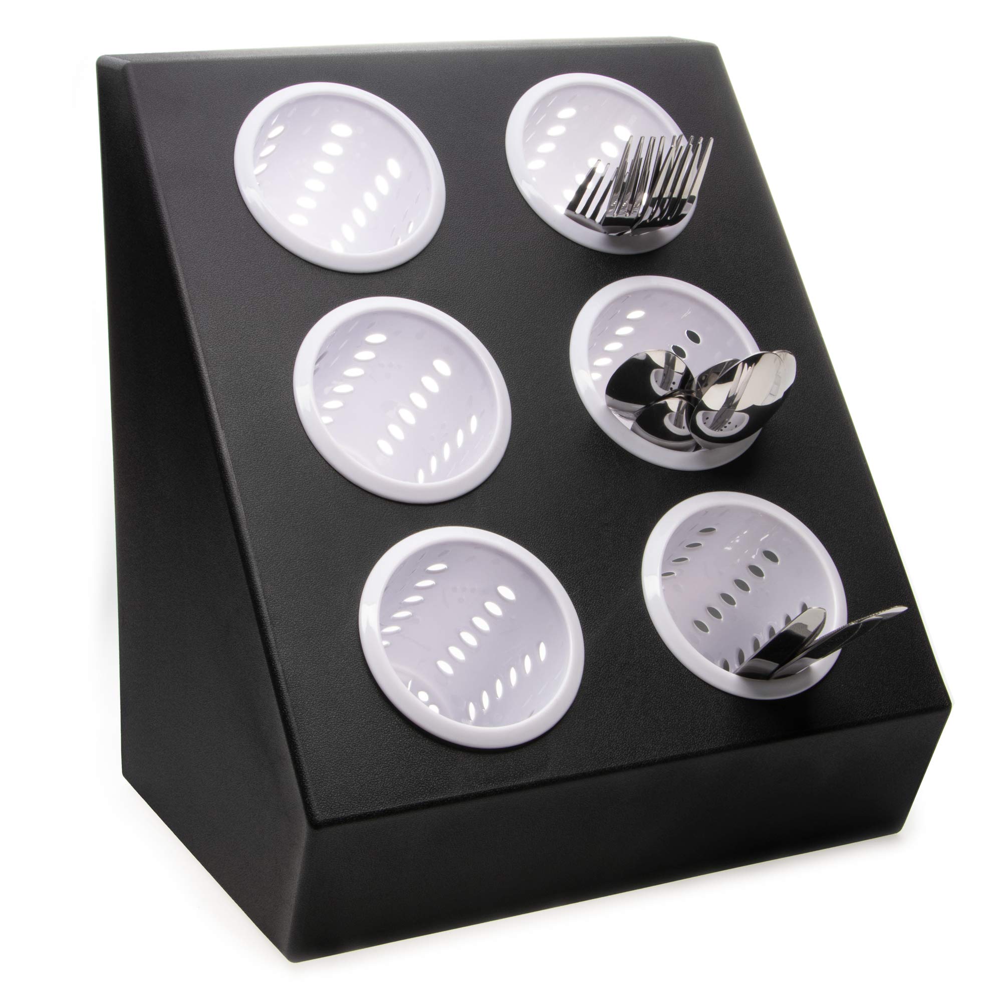 6-Compartment Restaurant Utensil Holder (6 Inserts Included) - Flatware Cylinder Storage Caddy & Cups for Kitchen, Bars, Coffee Shops, Restaurants, & Hotels - Drying Rack for Silverware