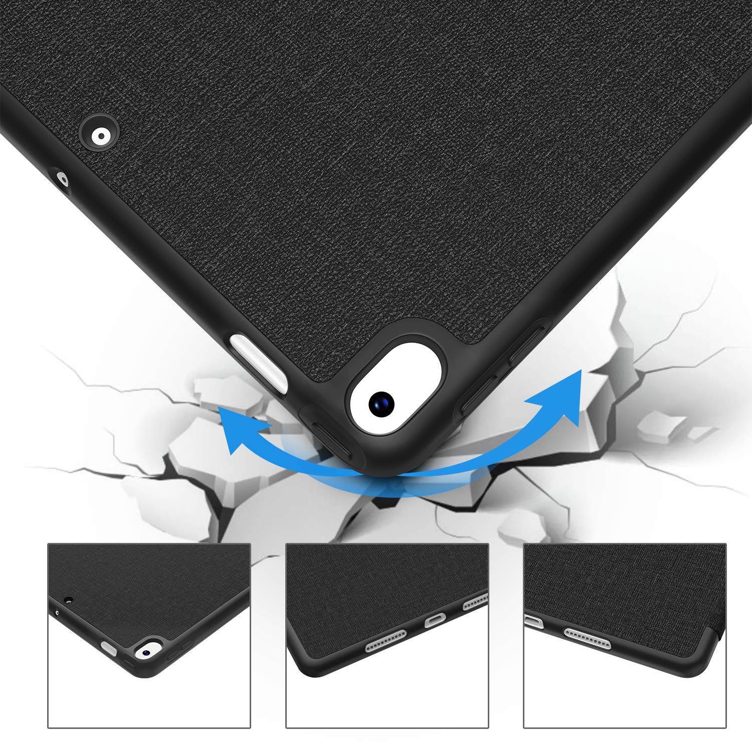 Soke for iPad Air 3 Case 2019 with Pencil Holder, Premium Smart Case, Strong Protection, Auto Sleep/Wake, Ultra Slim Soft TPU Back Cover for iPad Air 3rd Gen 2019/iPad Pro 10.5 2017(Black)