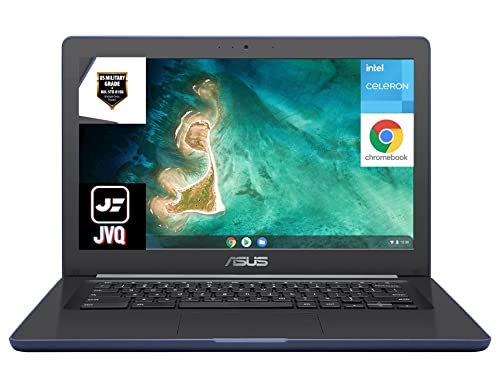 Asus Newest 14 Rugged & Spill Resistant Chromebook Education Edition Military STD 810G Intel N3350 160G Space(32G eMMC+128G Card) 4GB RAM WiFi Bluetooth Webcam DarkBlue Chrome OS+JVQ 5X Storage