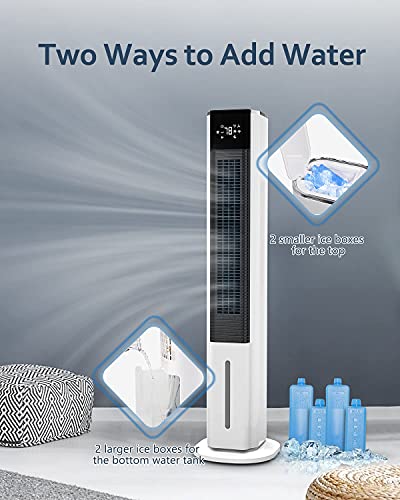 Evaporative Air Cooler, 41” Portable Air Cooling Fan with Top & Bottom Water Refilling, 3 Speeds 3 Modes, 4 Ice Packs, 12H Timer, 1.3 Gal Water Tank, 50° Oscillation for Room Indoor, Remote Control