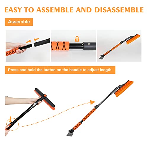 Aoryoa 44" Ice Scraper and Extendable Snow Brush, Ice Scraper for Car Windshield Detachable Snow Removal Tool with 360°Pivoting Brush Head Ergonomic Foam Grip Telescoping Brush for Cars Trucks SUVs