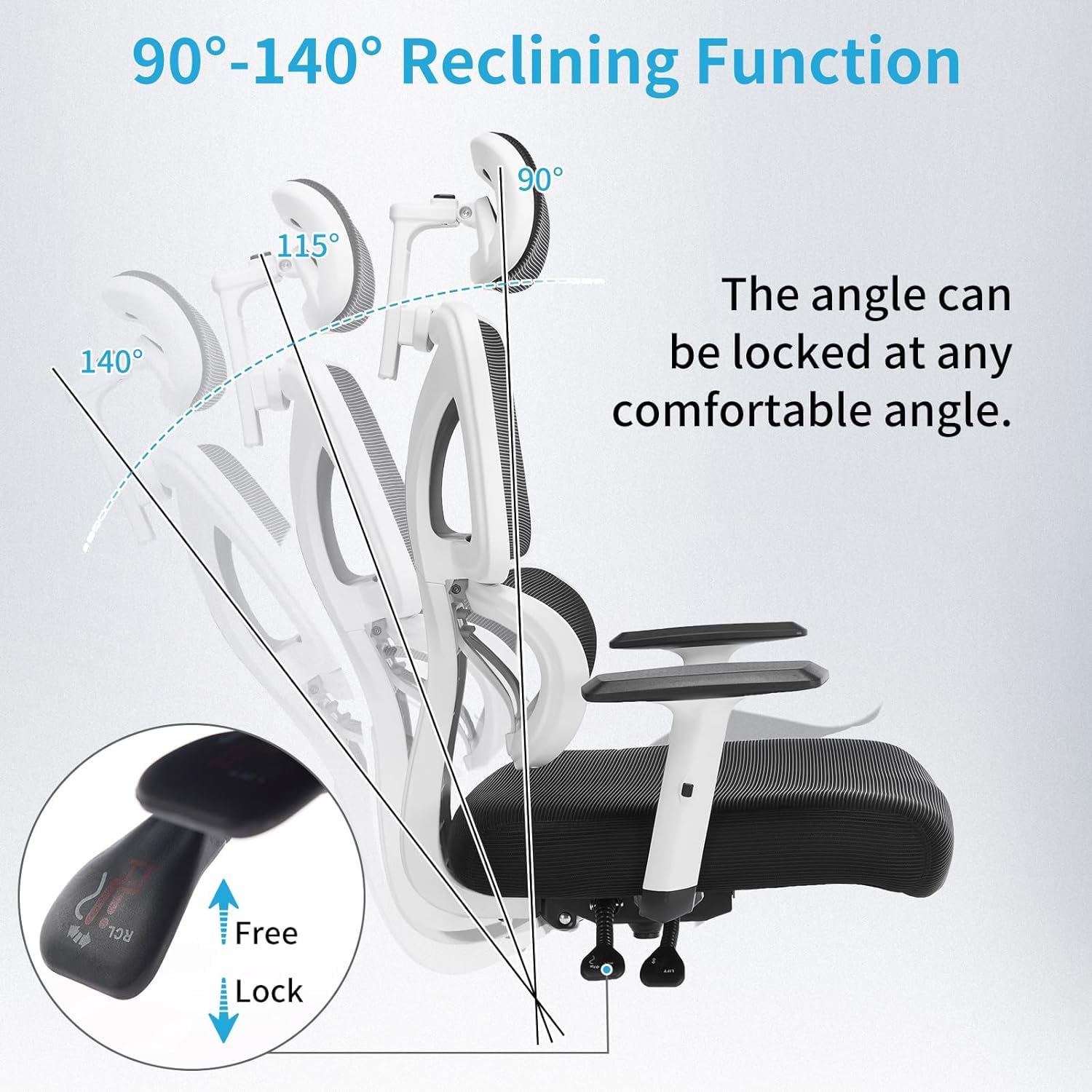 ACCHAR Desk Office Chair,Ergonomic High Back Computer Chair,Big and Tall Reclining Comfy Chair,Lumbar Support Breathable Mesh Swivel Chair with Adjustable Armrests (White and Black)