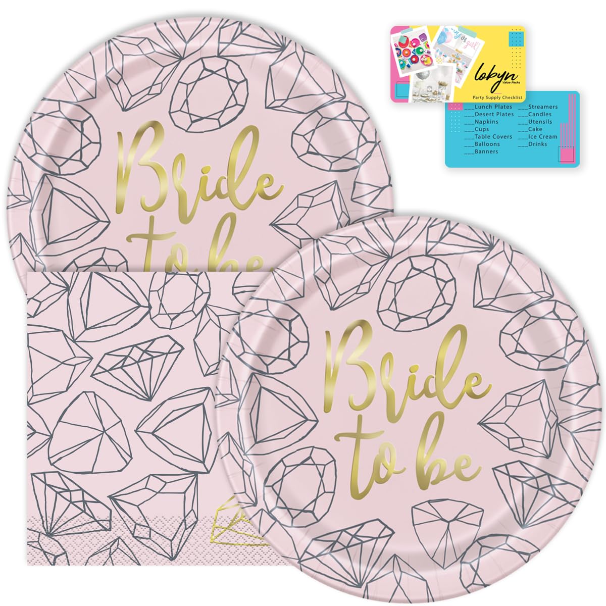 Lobyn Party Plates and Napkins Bachelorette Party Pink Bride to Be Design Plates and Napkins 16 Lunch Plates and Napkins Party Supplies Includes (16) 9 Inch Plates (16) 6.5 in Folded Lunch
