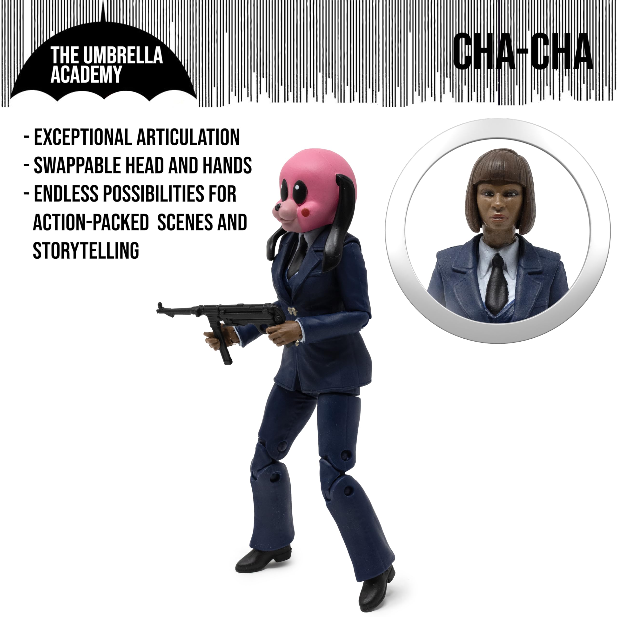 Boss Fight Studio The Umbrella Academy Cha-Cha Action Figure β H.A.C.K.S. Compatible, Highly Articulated Collectible & Customizable Figurine with Interchangeable Parts & Accessories β 1:18