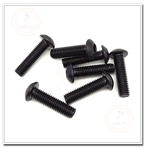 50pcs M2.5×10mm Black Alloy Steel Button Head Round Head Hex Socket Cap Screw Bolt ISO7380 Black Oxide