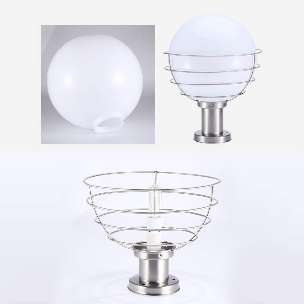 Bwldma Outdoor Waterproof Ball E27 Post Lamp Modern Simple Round Spherical Column Headlights Stainless Steel Home Garden Bulb Landscape Pillar Light (Size : 20 30cm) (Size : 40cm)