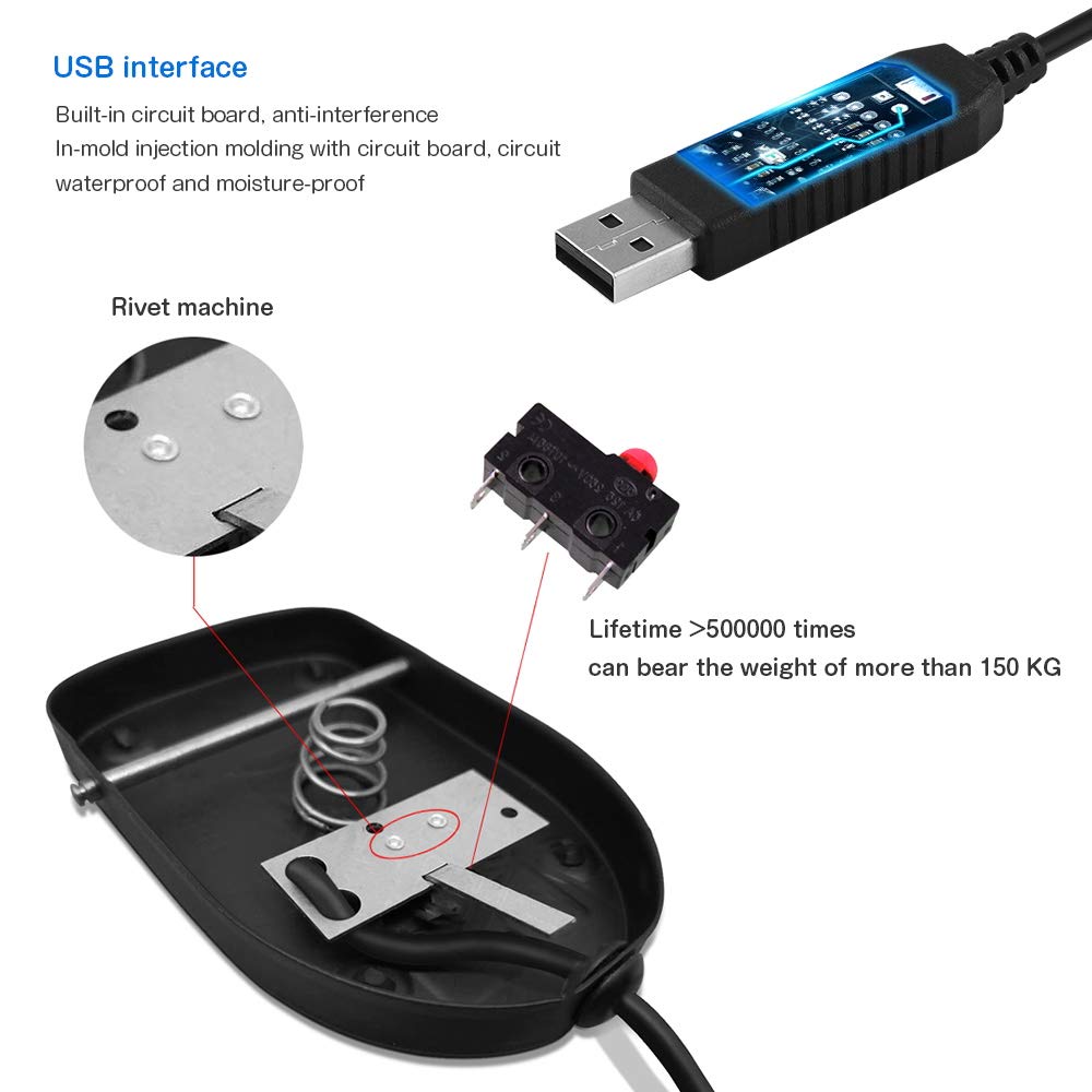 iKKEGOL USB Foot Pedal Switch Gaming, Black Metal Single HID Action Programmable Digital Hand Control Keyboard Mouse with 3 Color Rubber Mat