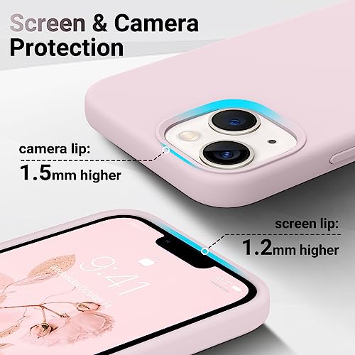 AOTESIER Shockproof Designed for iPhone 13 Mini Case, Liquid Silicone Phone Case with [Soft Anti-Scratch Microfiber Lining] Full Body Drop Protection 5.4 inch Slim Thin Cover, Ice Pink