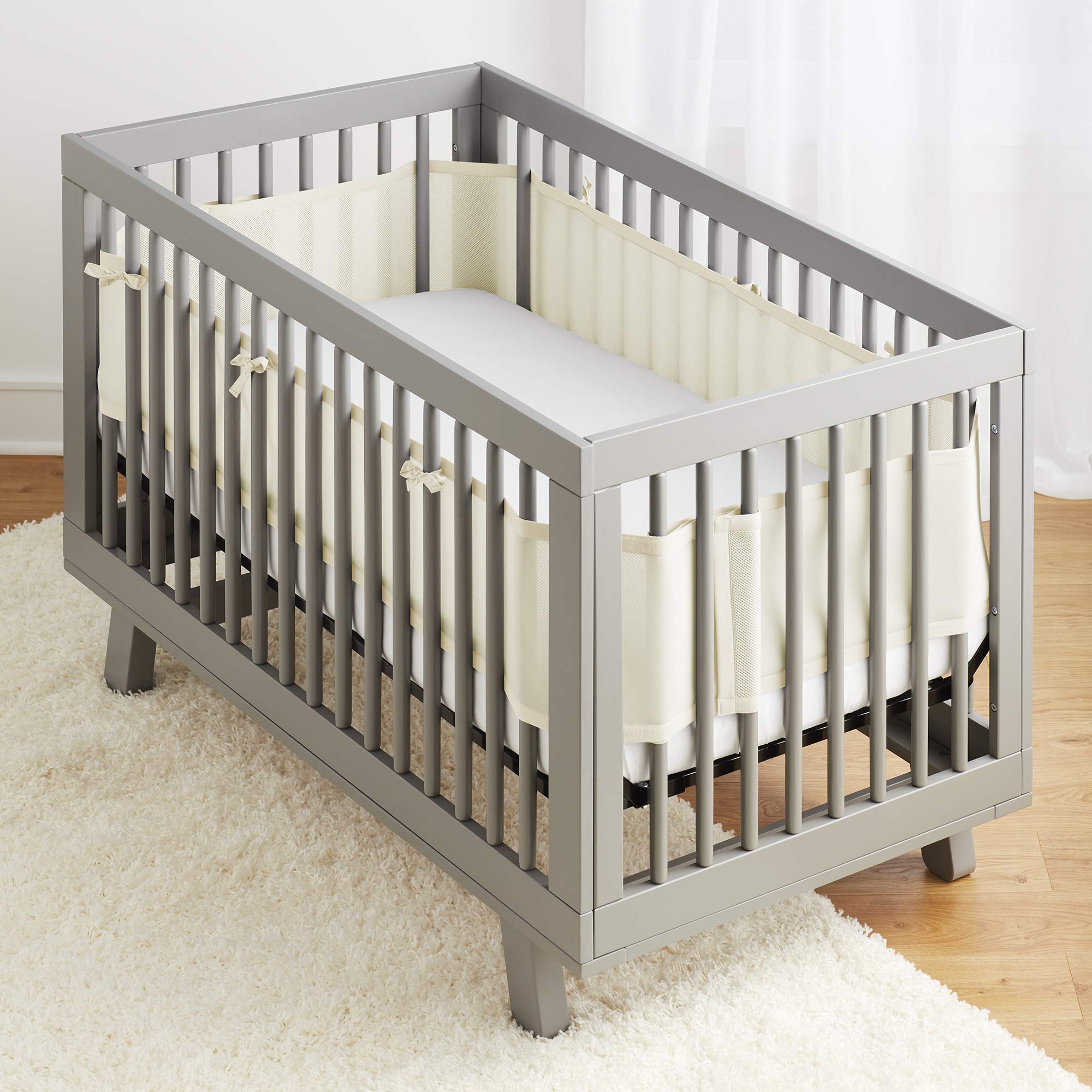 BreathableBaby Breathable Mesh Crib Liner – Classic Collection – Natural Ecru – Fits Full-Size Four-Sided Slatted and Solid Back Cribs – Anti-Bumper