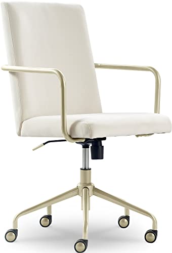 Elle Decor Giselle Modern Home Office Desk Chair, High Back Adjustable Computer Chair with Gold Arms, Base and Wheels, Velvet Fabric, Cream