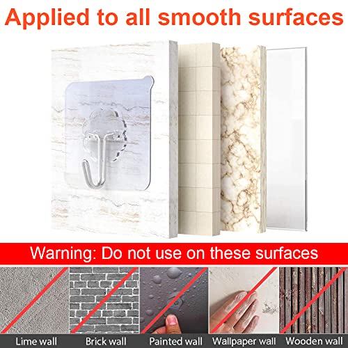 BASHO FAN Wall Hooks Robe Towel Hooks - 26 Packs Transparent Waterproof Sticky Hooks Oilproof Seamless Shower Hooks Stick Coat Hooks