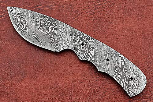 6.75 inches Long Spear Point Blank Blade Skinning Knife, Hand Forged Damascus Steel 3.5" Scale Space with 3 Pin Hole Space, 3 inches Cutting Edge