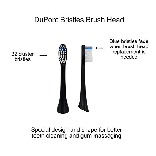 Sonic Bluetooth Rechargeable Electric Toothbrush Replacement 4 Brush Heads (Black)