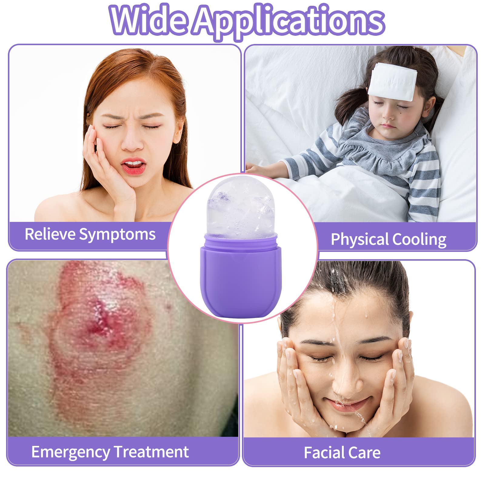 Ice Roller Mold-Ice Roller for Face and Eye,Beauty Cube Brighten Skin &Enhance Natural Glow &Remove Fine Lines,Facial Beauty Ice Roller Skin Care Tools (Oval, purple)