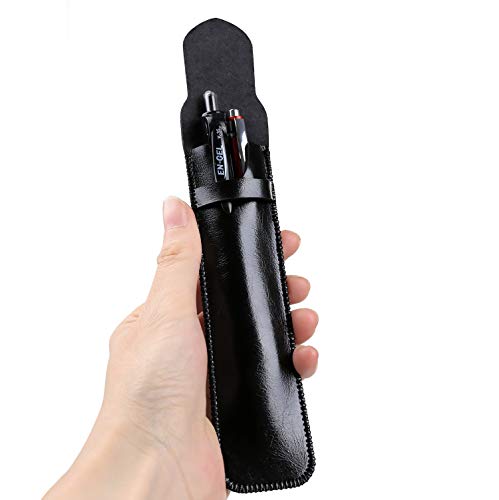 Daimay Leather Pen Case Holder Handmade Fountain Pen Pouch Soft Pen Protective Sleeve Cover for Ballpoint Pen, Stylus Touch Pen - Pack of 2 (Black & Brown)