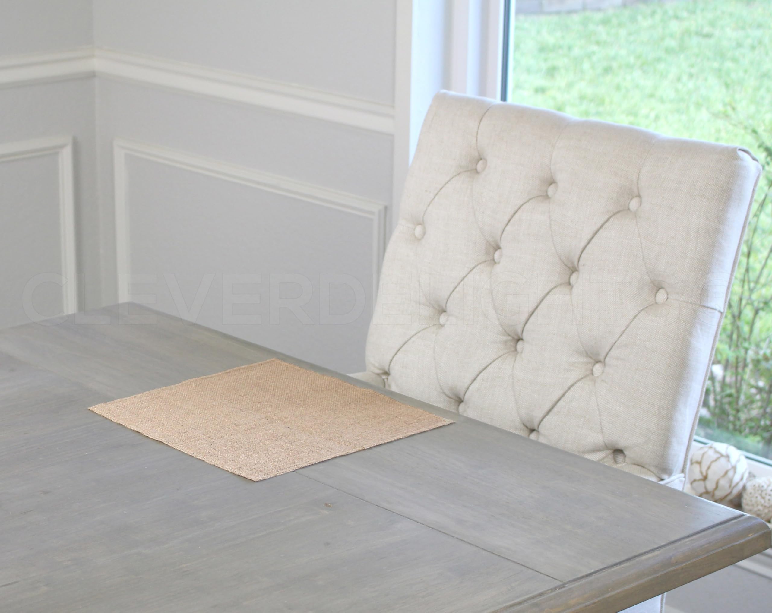 CleverDelights 12 Inch Burlap Squares - 12 Pack - Premium Jute Burlap Fabric - Finished Edges - 12" x 12"
