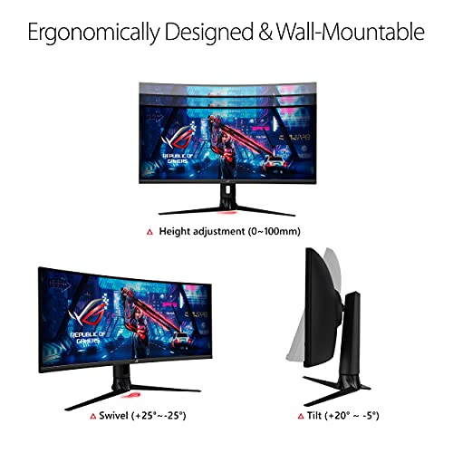 ASUS ROG Strix 34” Gaming Monitor (XG349C) - UWQHD (3440 x 1440), 180Hz, 1ms, Extreme Low Motion Blur Sync, 135% sRGB, G-Sync Compatible, DisplayHDR 400, Eye Care, USB-C, DisplayPort, HDMI, Black