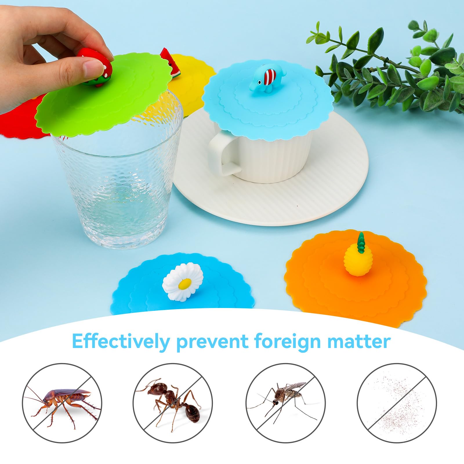 8 Pcs Silicone Cup Lids Mug Cover Colorful Anti-dust Coffee Cup Mug Covers Cute Silicone Mug Lid Cover for Cups Mugs Outdoors and Indoors(Style 1)