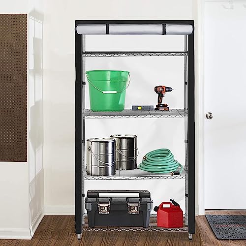 Dalema Waterproof Shelf Cover,Heavy Duty Dustproof Storage Shelving Unit Cover,Durable Steel Organizer Wire Rack Covers,Shelf Display Rack Protector Cover with Zipper.(Black,Fits 36x18x72 Shelf)