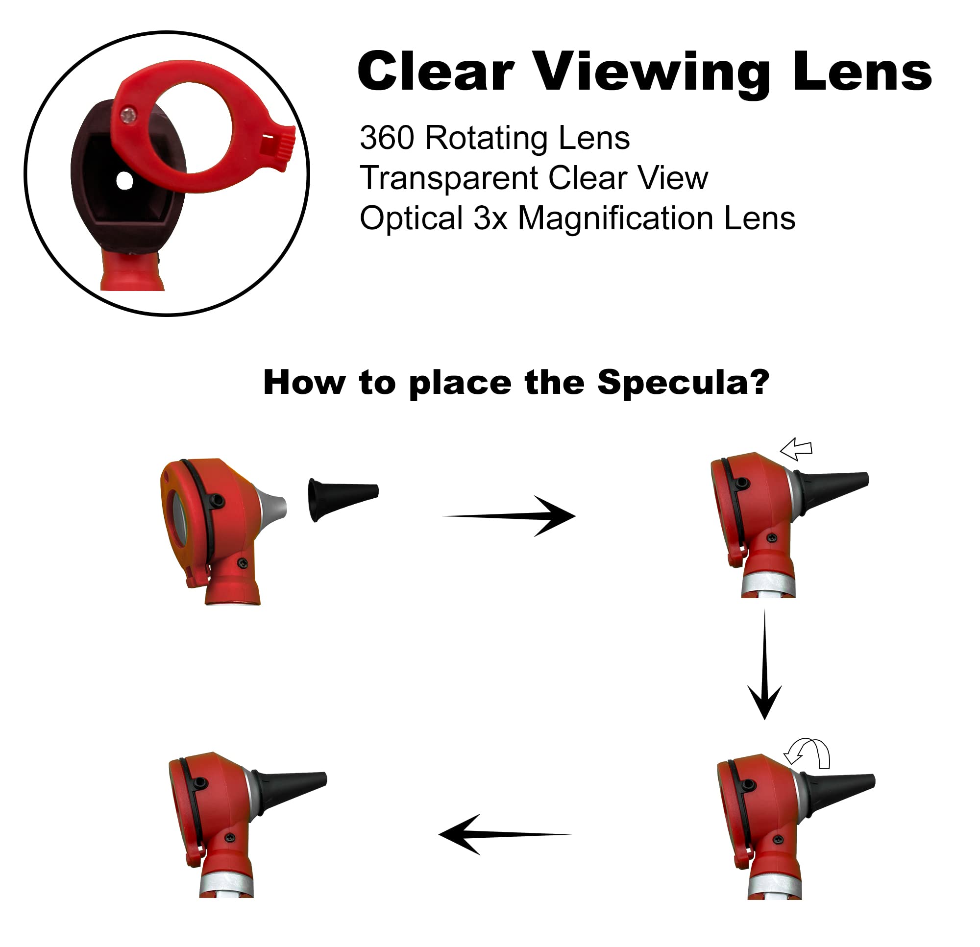 Cross Canada 11-082 Physician Fiber Optic LED Pocket Otoscope Diagnostic Set - Red