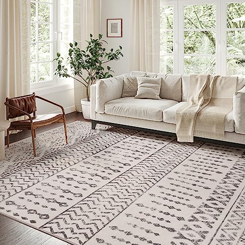Art&Tuft 3x5 Rug, Super Soft Ultra-Thin Moroccan Washable Rug, Anti-Slip Backing Rugs for Living Room, Foldable Geometric Machine Washable Area Rug(3'x5', Ivory)