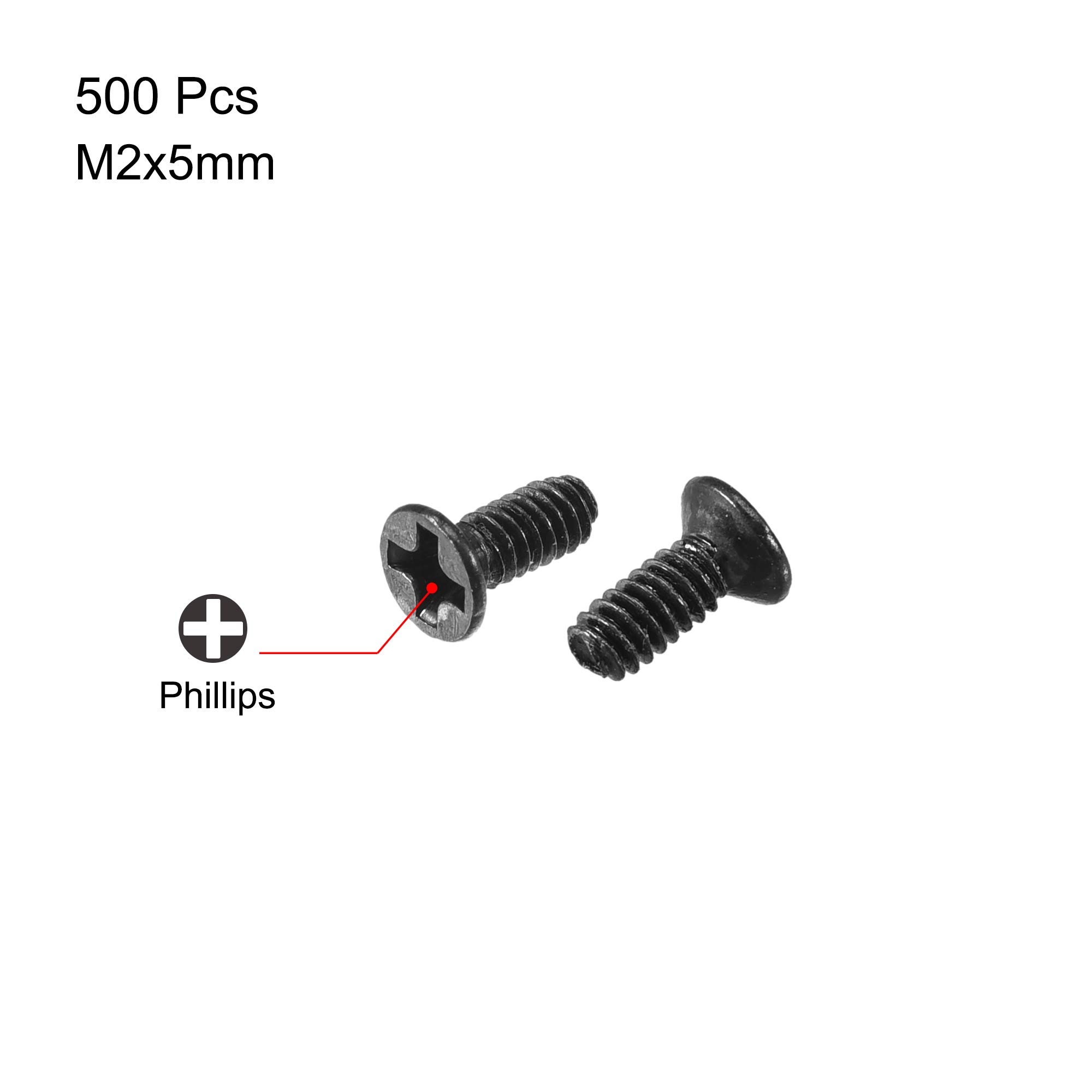 uxcell M2 x 5mm Phillips Screws Fastener Black for Laptop PC TV Fan Switch 500pcs