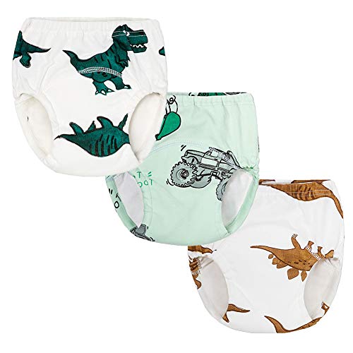 Pack-3 Toddler Boys Potty Training Underwear Little Kids Training Pants, 4T Green Dino