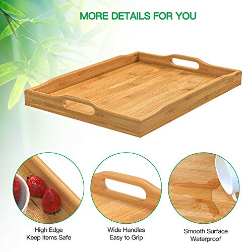 Pipishell Bamboo Serving Tray with Handles Rectangular Wooden Breakfast Tray Works for Eating, Working, Storing, Used in Bedroom, Kitchen, Living Room, Bathroom, Hospital and Outdoors-17x13x2inches
