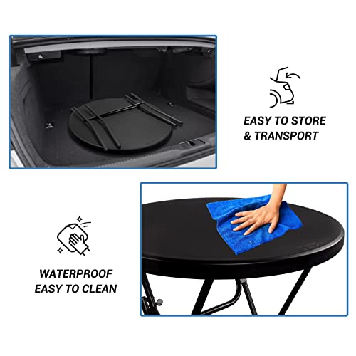 Byliable 32in Cocktail Table High Top Folding Table, Portable Bar Height Folding Table Round with Removable Legs, Indoor Outdoor Banquet Table for Parties, Commercial, Speech, School- Granite Black