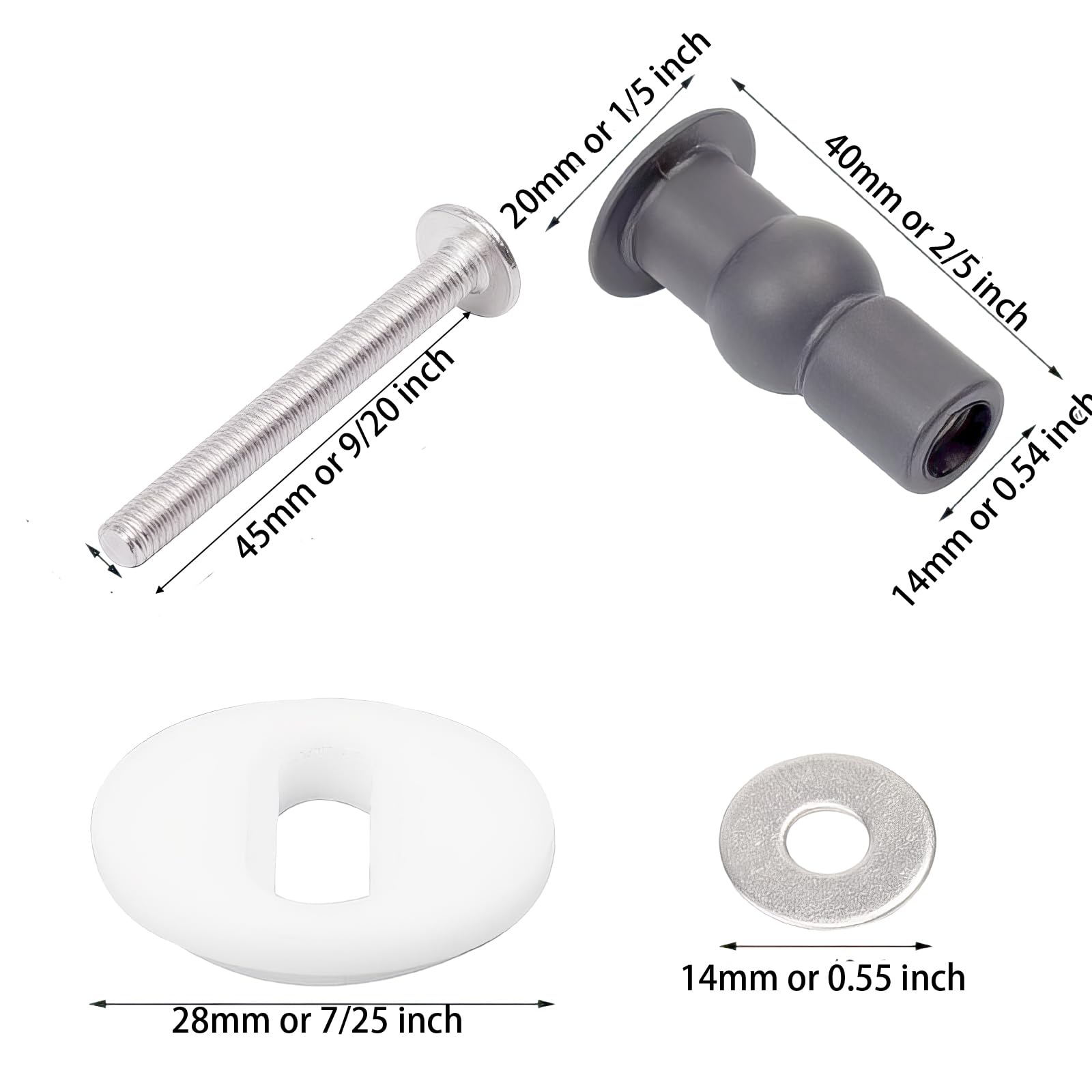 4 Pack Toilet Seat Hinge Bolt Screws,Toilet Seat Fixings Fix Expanding Rubber Top Nuts Screws,Hardware Replacement Parts Kit