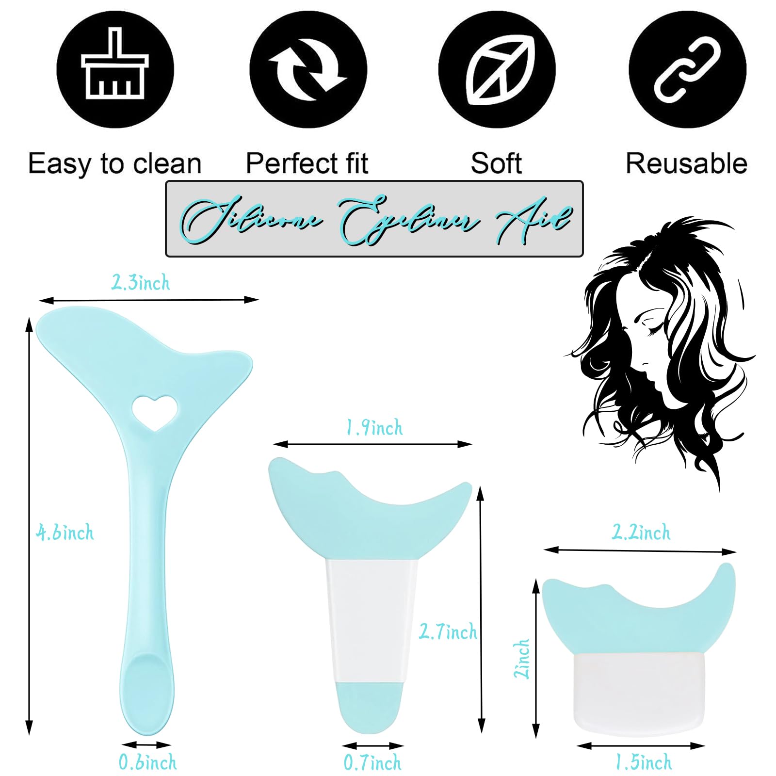 3Pcs Eyeliner Stencils Reusable Silicone Eyeliner Aid Tool Eyeliner Eyelash Eyeshadow Lipstick Mascara Eyeliner Guide Wing Eyeliner Tool for Women Beginners(Blue)