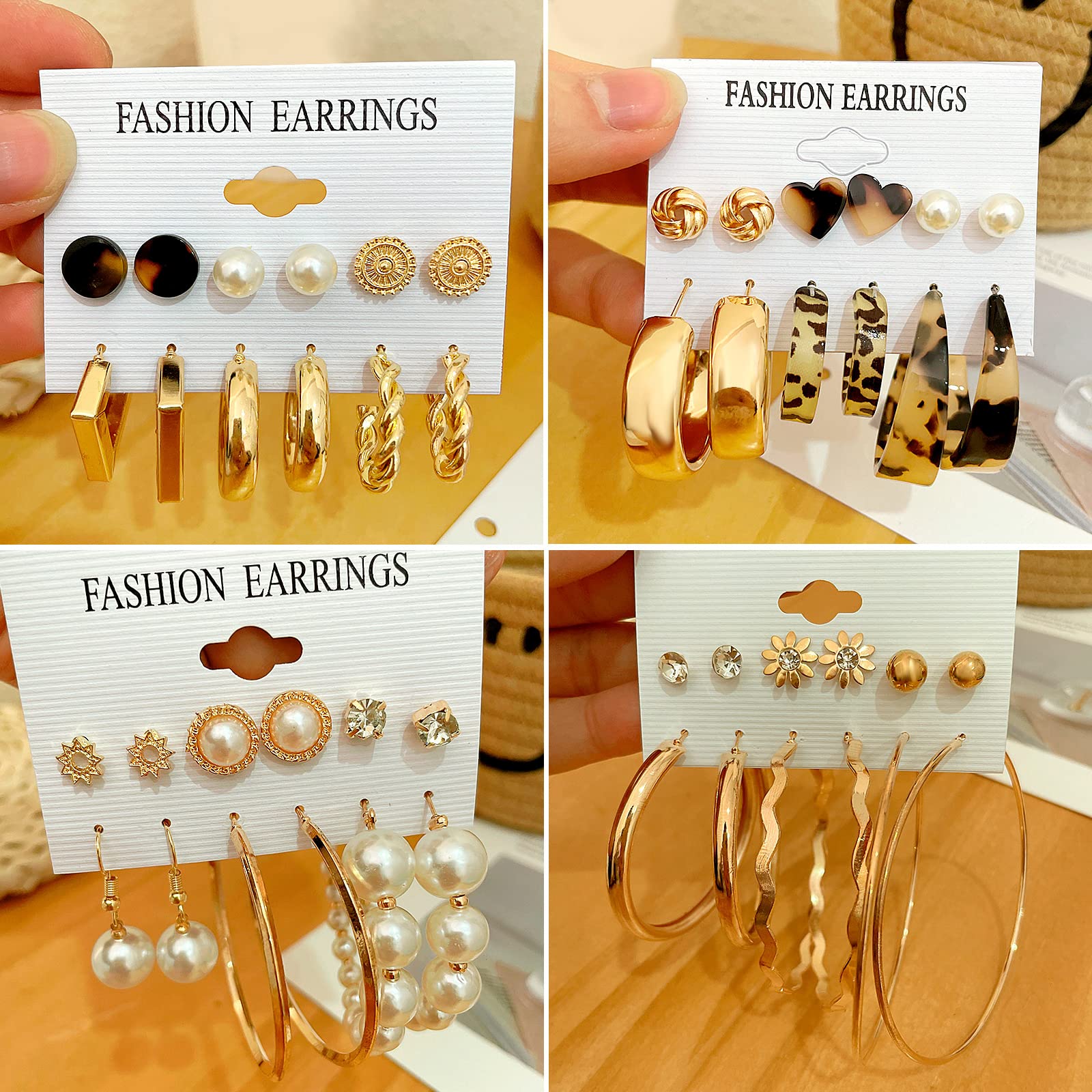 51 Pairs Gold Hoop Stud Earrings Set For Women Multipack Pearl Butterfly Heart Drop Dangle Earrings Fashion Earrings Pack