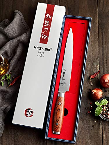 HEZHEN Stainless Steel Slicer Knife,German Steel Carving Knife, Pakka Wood Handle with Gift Box