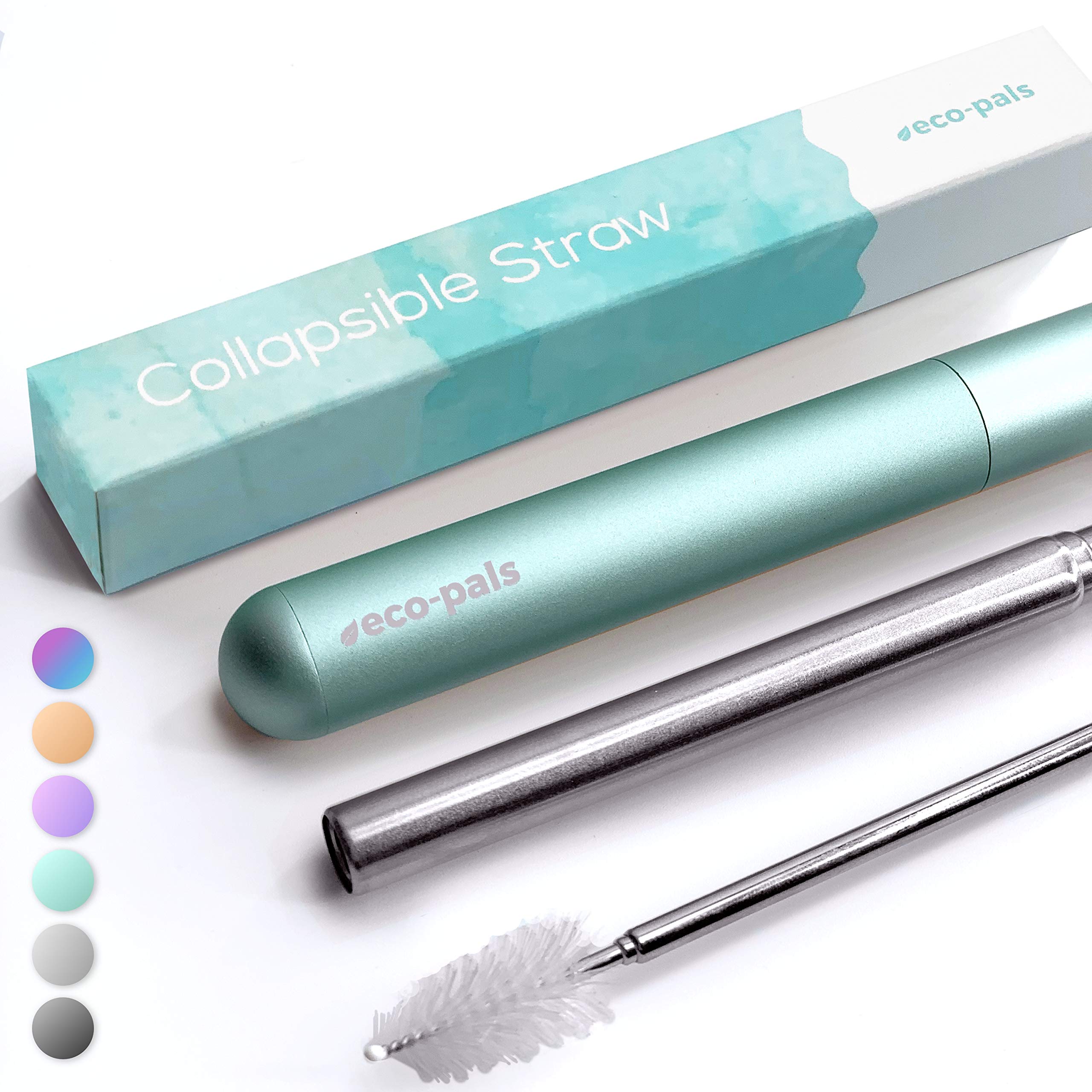 2PACK Eco-Pals | Straws Drinking Reusable Folding Straw | Stainless Steel Straw | Dishwasher Safe (Unicorn + Seafoam)
