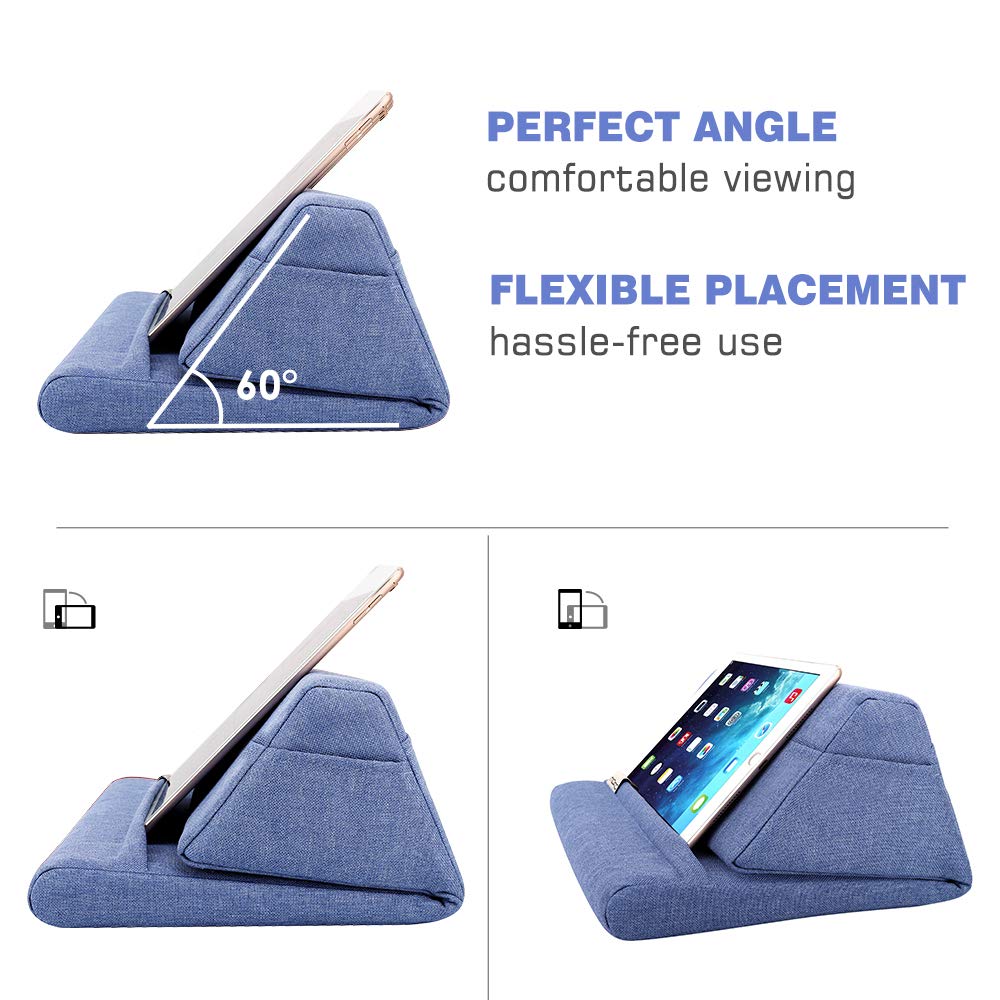 MoKo Tablet Pillow Stand, Soft Bed Pillow Holder, Fits up to 11" Pad, Fit with iPad 10th,iPad Pro 11 2022, New iPad Air 4 10.9/Air 3, iPad Pro 11/10.5/9.7, Mini 5 4, Galaxy Tab S6/ S7 11", Denim Blue