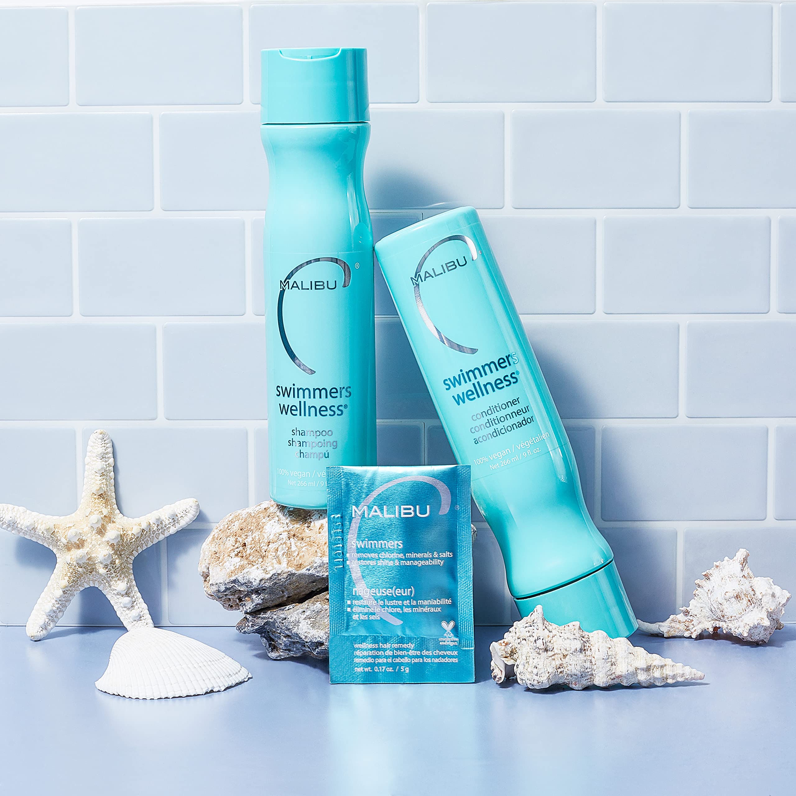 Malibu C Swimmers Wellness Remedy - Restoring & Hydrating Hair Care with Vitamin C Complex - Protects Hair Discoloration from Chlorine and Pool Elements (3 Packets)