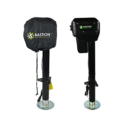 Bastion Premier Electric Power Tongue Jack with Cover | Electric or Manual Operation | 3500LB A-Frame Capacity | 12V | Front LED | Trailers, Campers, Motorhomes, RVs, Boats, & More | BJ3500CB