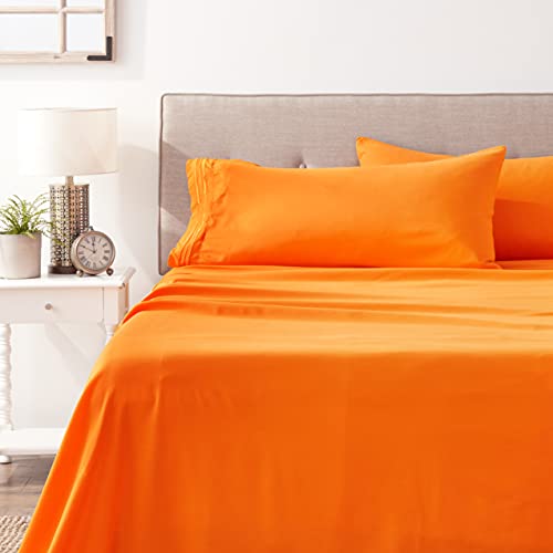 Celine Linen Best, Softest, Coziest Bed Sheets Ever! 1800 Thread Count Egyptian Quality Wrinkle-Resistant 4-Piece Sheet Set with Deep Pockets, King Vibrant Orange