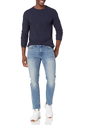 Amazon Essentials Men's Slim-Fit Long-Sleeve Waffle Shirt, Navy, Medium