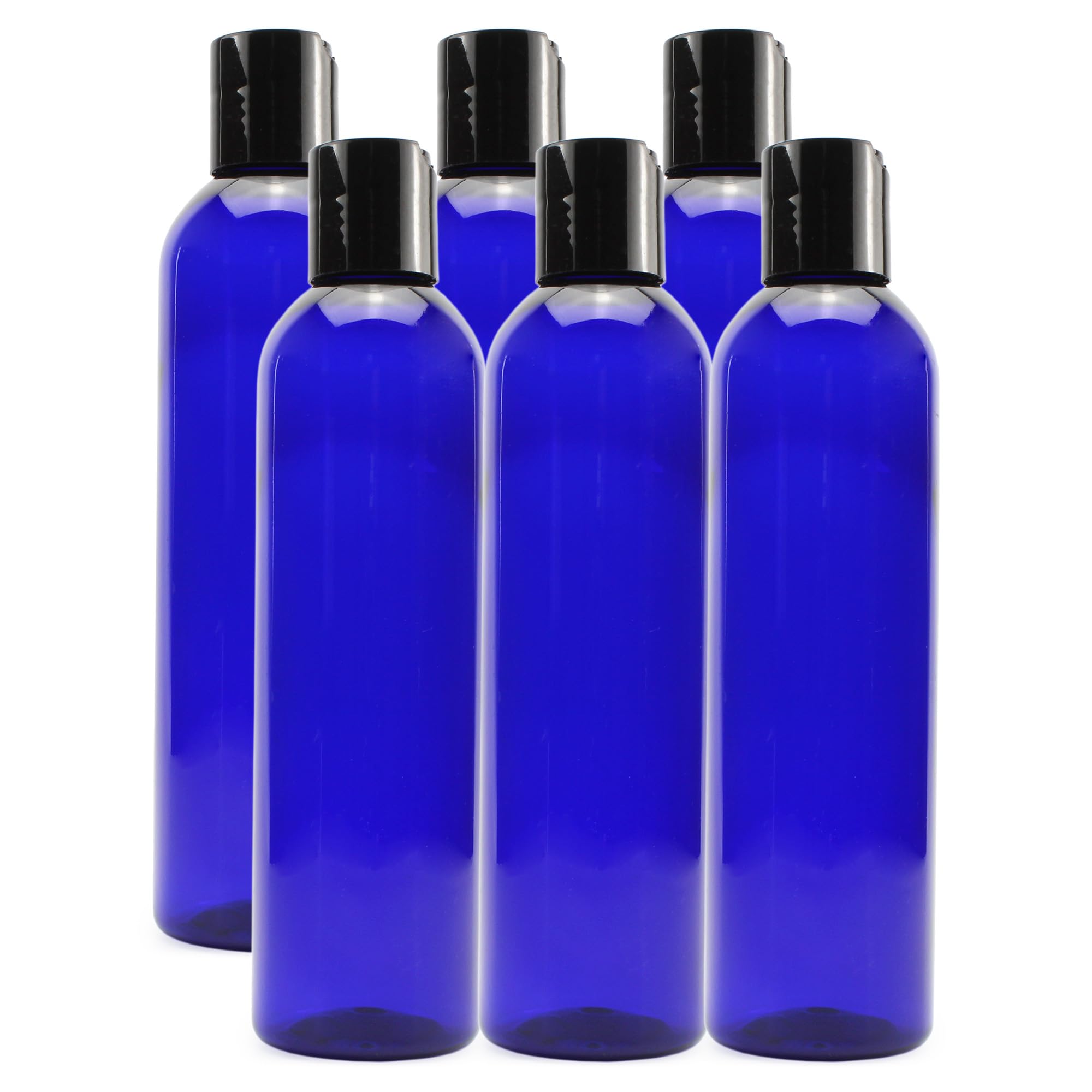 Cornucopia Brands 8oz Plastic Squeeze Bottles w/Disc Top Flip Cap (6-Pack, Blue); BPA-Free Containers For Shampoo, Lotions, Liquid Body Soap, Creams