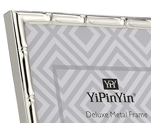 8x10'' Bamboo Detail Designs Silver Metal Picture Frame with Mat for 5x7'' Set of 2, Narrow Silver Plated Photo Frames 5 x7'' With Soft Touch Velvet Backing for Desktop and Wall Décor(Silver)